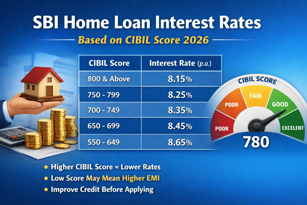 SBI Home Loan Interest Rate By CIBIL Score 2026 (750, 700, 650+)